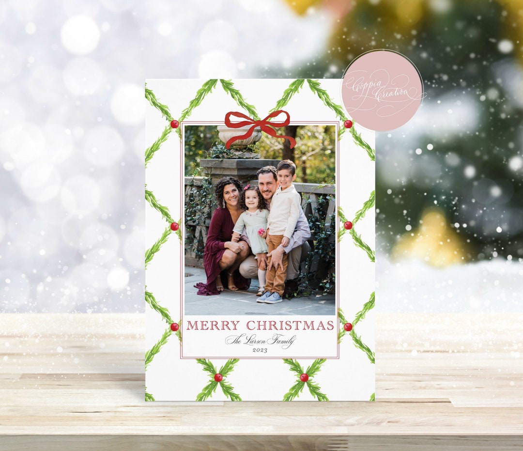 PRINTABLE Christmas Card With Photo, Holiday Card, Photo Card, Green ...
