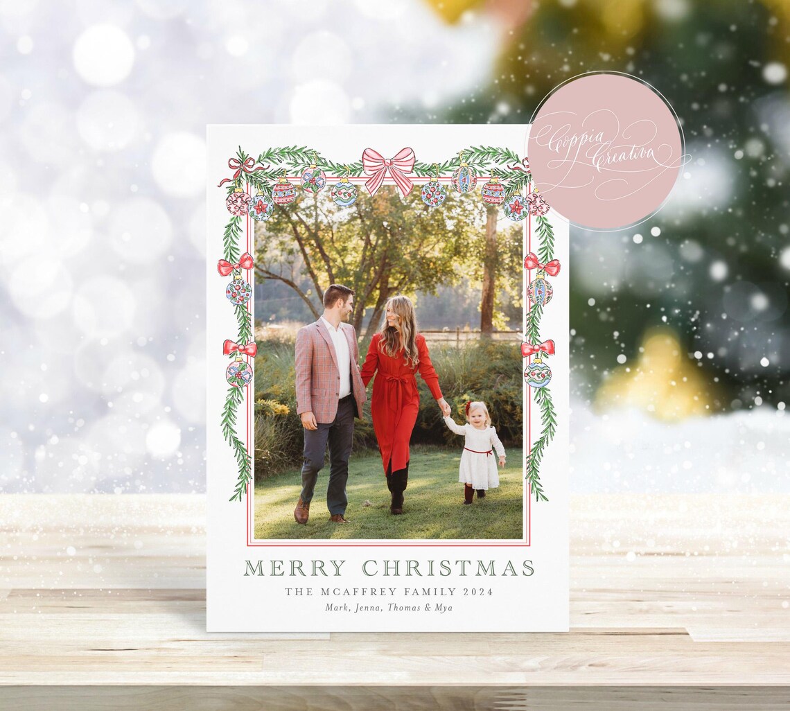 PRINTABLE Christmas Card With Photo, Holiday Card, Photo Card, Green ...
