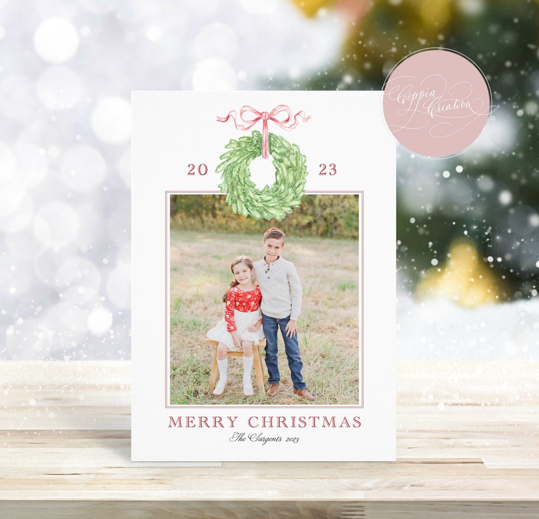 PRINTABLE Christmas Card With Photo, Holiday Card, Photo Card, Green ...