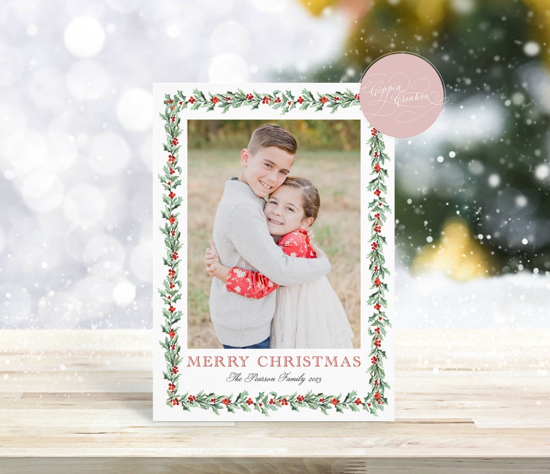 PRINTABLE Christmas Card With Photo, Holiday Card, Photo Card, Green ...