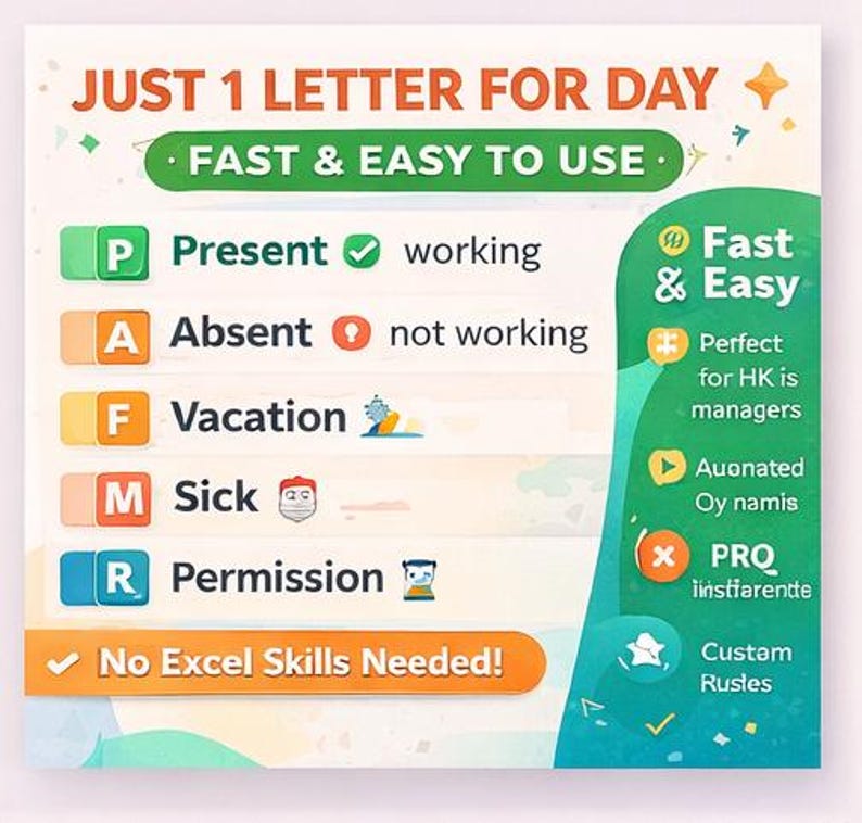 Employee Attendance Tracker Excel | HR Attendance System | Staff ...