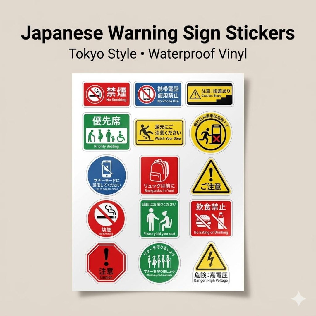 Japanese Warning Sign Stickers | Tokyo Street Kanji Vinyl Sticker Set ...