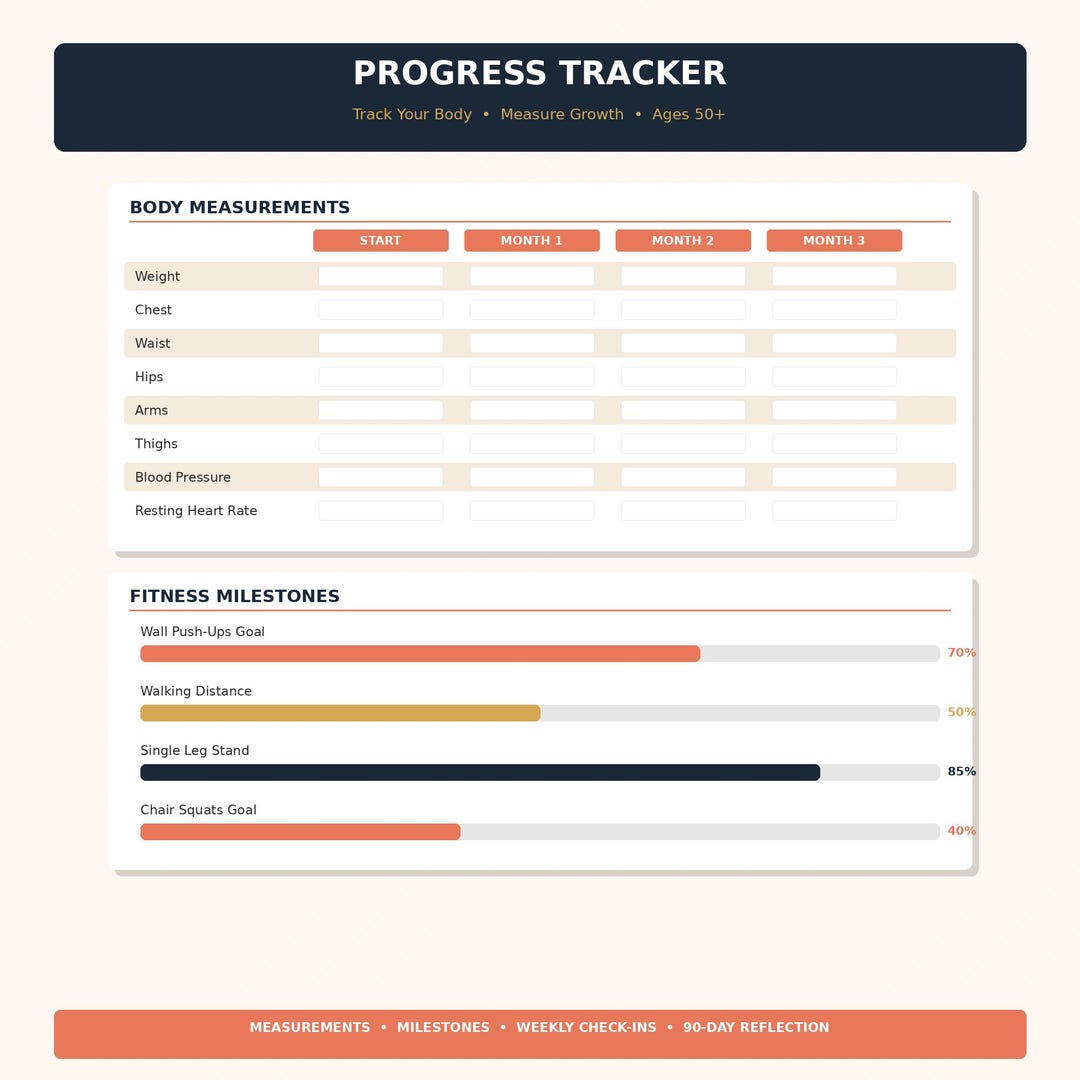 90 Day Fitness Progress Tracker for Over 50s | Body Measurements ...