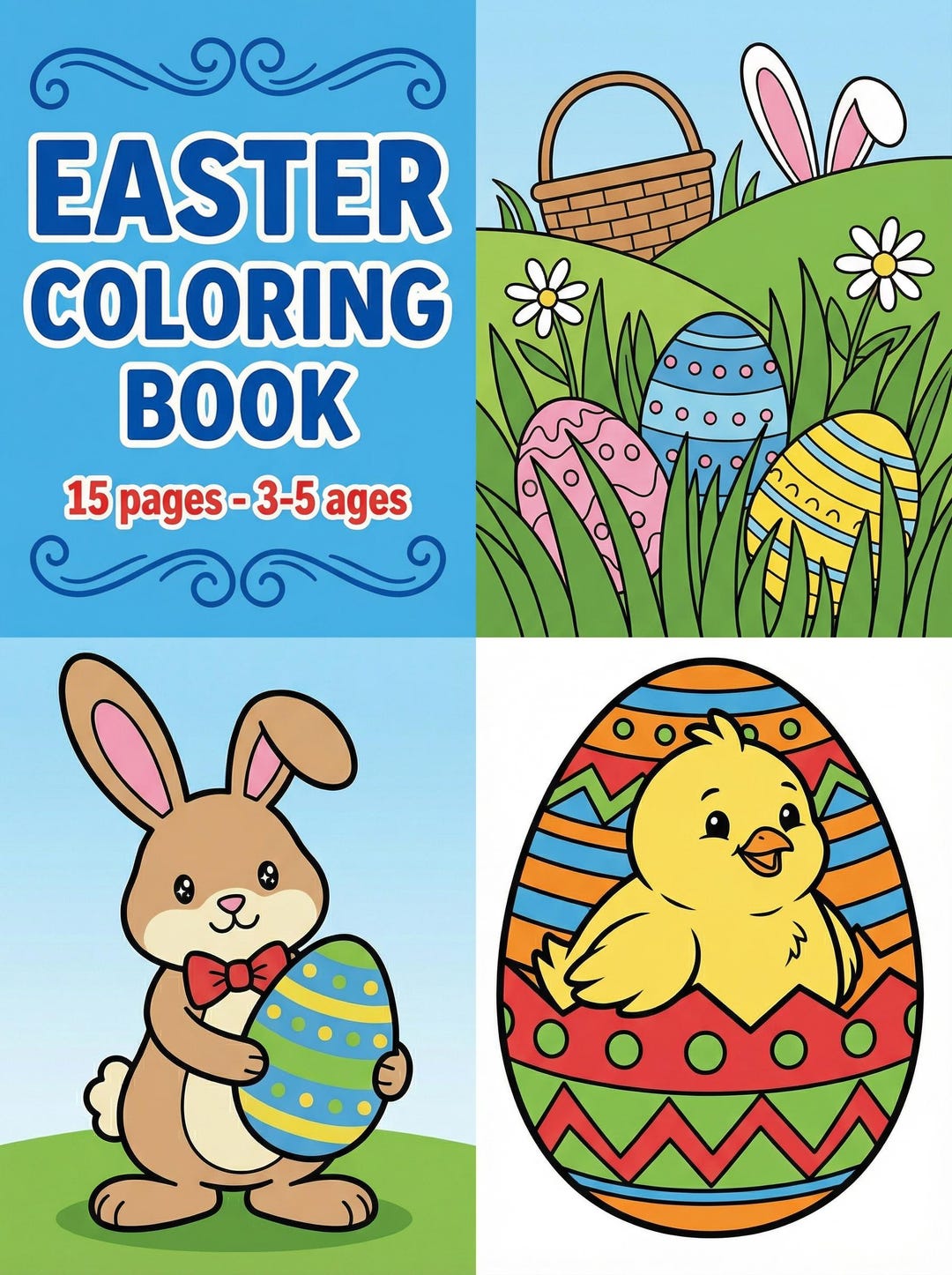Easter Coloring Book for Kids 3-5, Cozy Bunny and Easter Egg Coloring ...