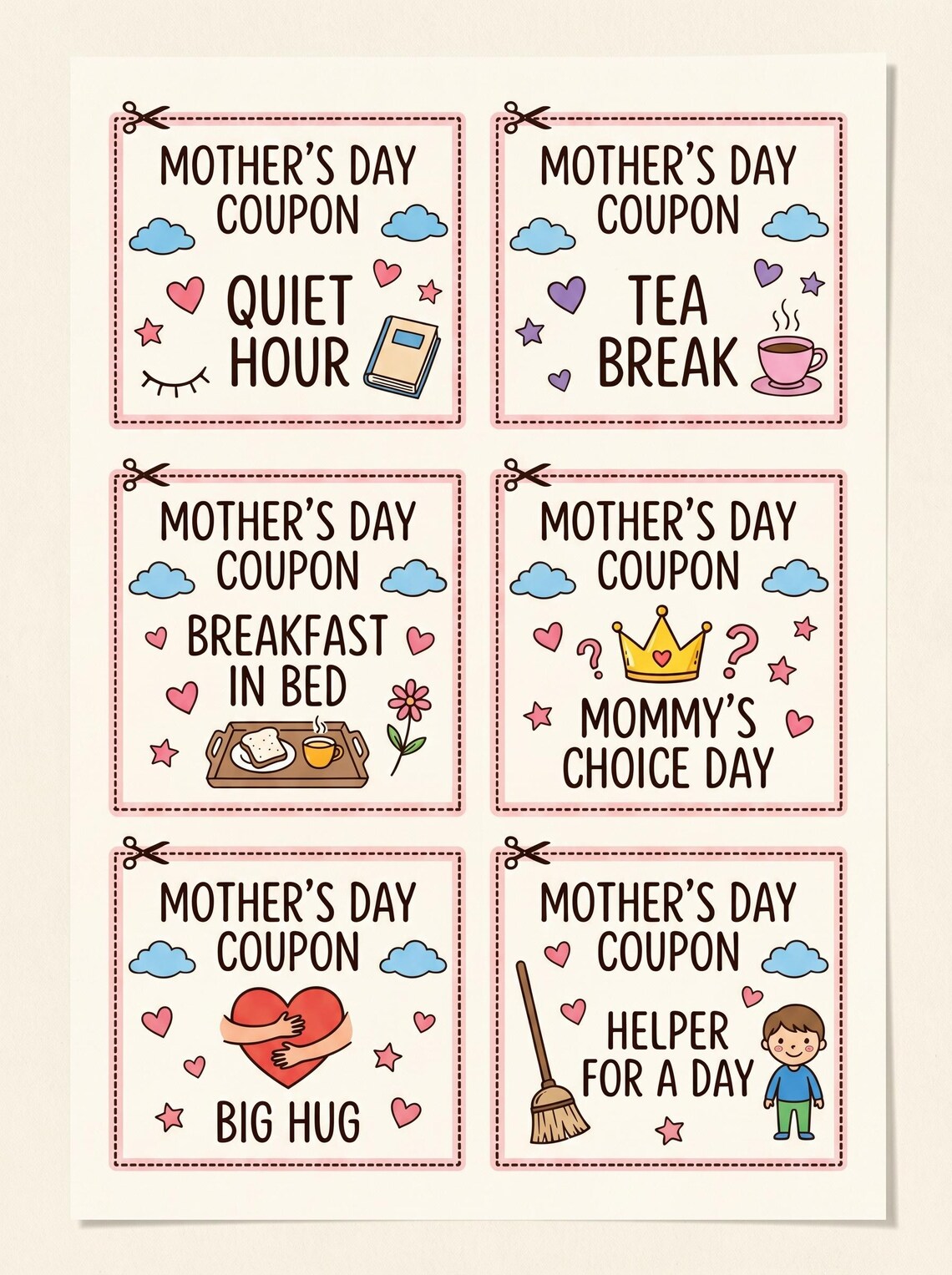 Mothers Day Coupon Book – Printable Coupons for Mom, Kids Coloring and ...