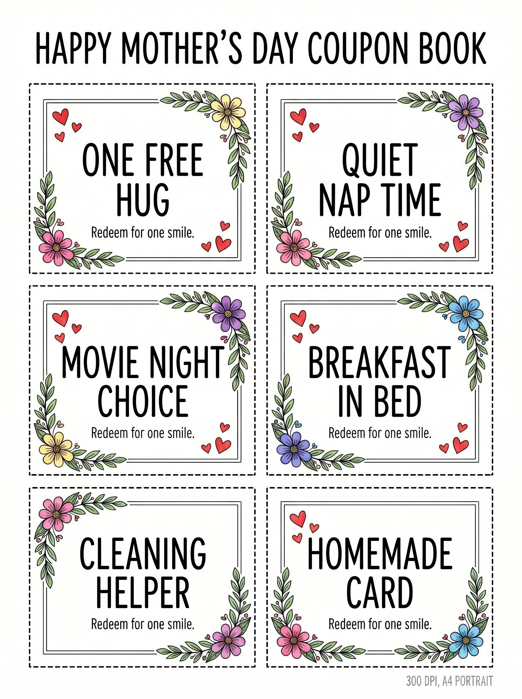 Mothers Day Coupon Book – Printable Coupons for Mom, Kids Coloring and ...