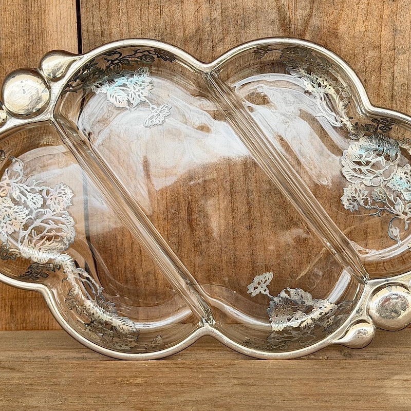 Silver Overlay Glass Tray - Etsy