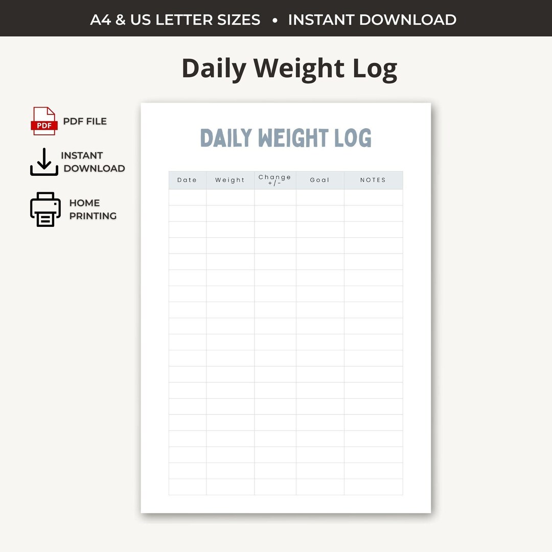 Daily Weight Log Printable | One Page Weigh in Tracker | Slimming Chart ...