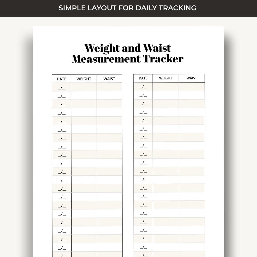 Weight and Waist Log Printable | Black and White Fitness Tracker ...