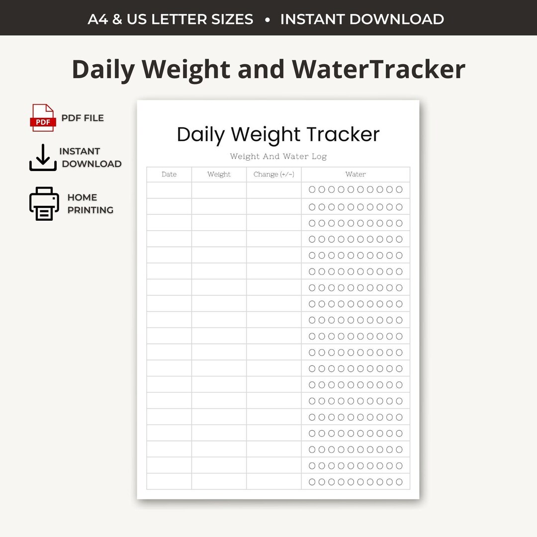 Weight and Water Tracker Printable | Hydration Log | Weight Loss ...