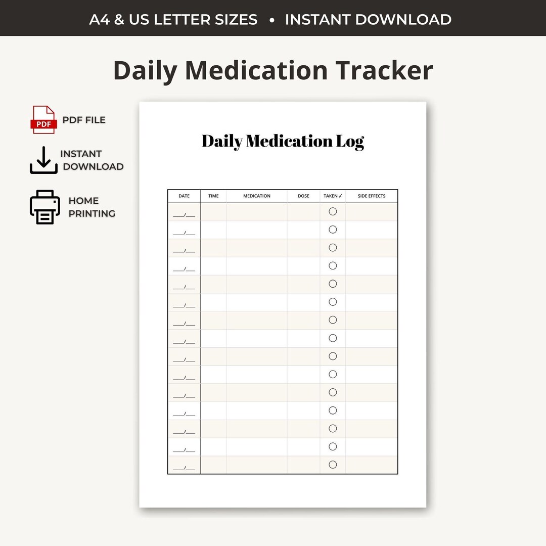 Printable Medication Log | Daily Medicine Tracker | Pill Organizer ...