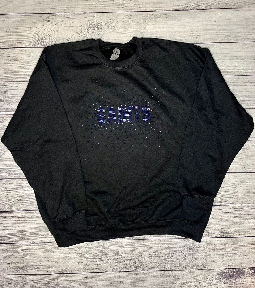 Saints Cheer Crew Neck Fleece Sweatshirt in Black With Purple ...
