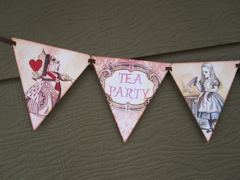 Tea Party Flag Pennant Banner (alice in Wonderland) - Etsy