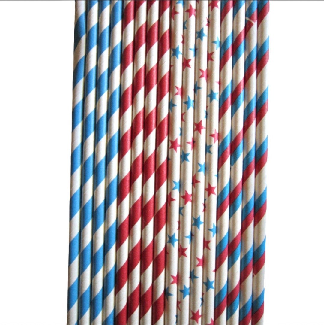 24 Red White & Blue Stars Stripes Paper Drinking Straws - Etsy