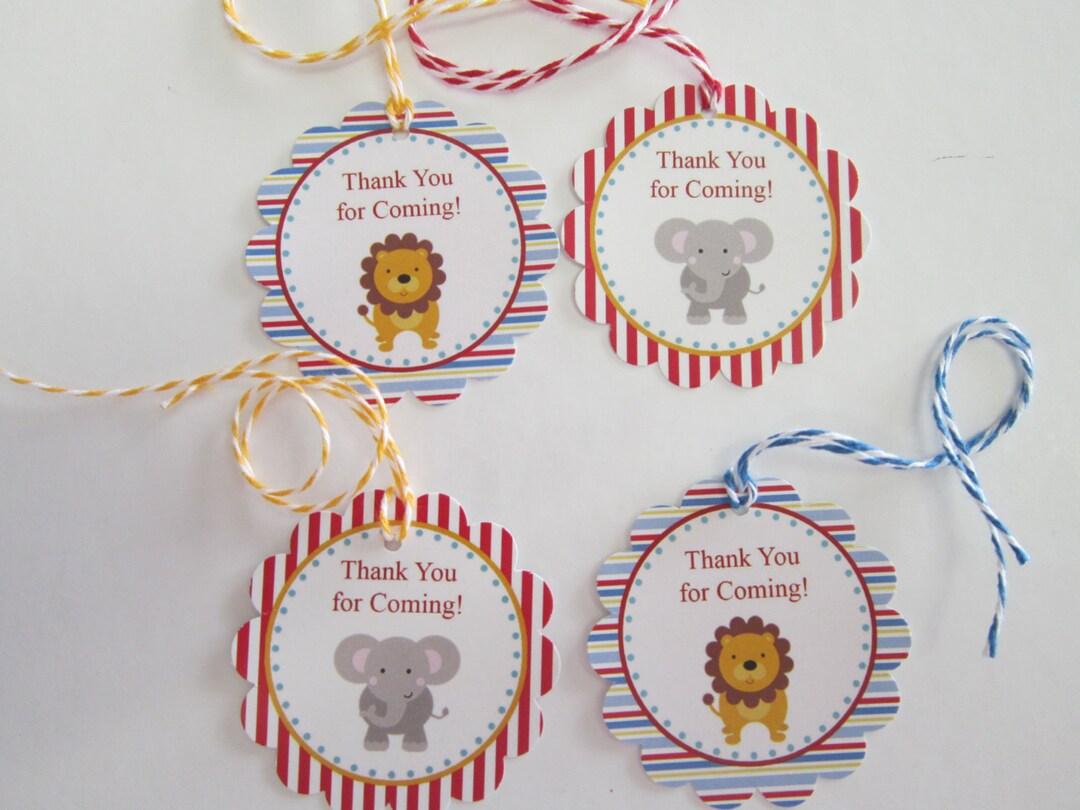 Circus Tags ~ Carnival Tags ~ Thank You Tags ~ Elephant ~ Lion ~ Set of ...