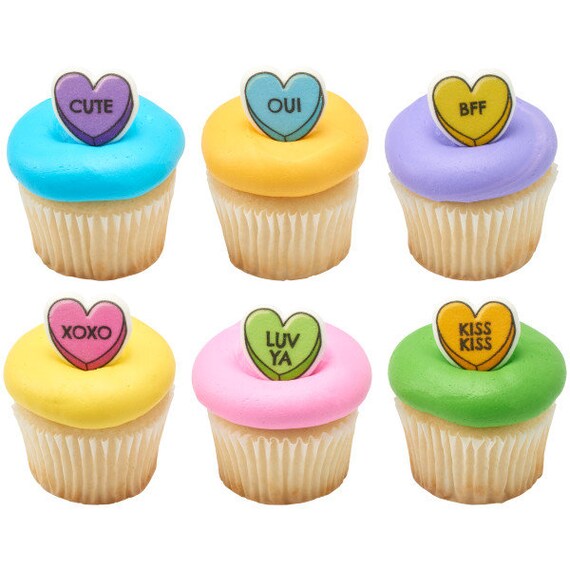 Candy Hearts ~ Cartoon Hearts ~ Cupcake Topper ~ Conversation Hearts by ...