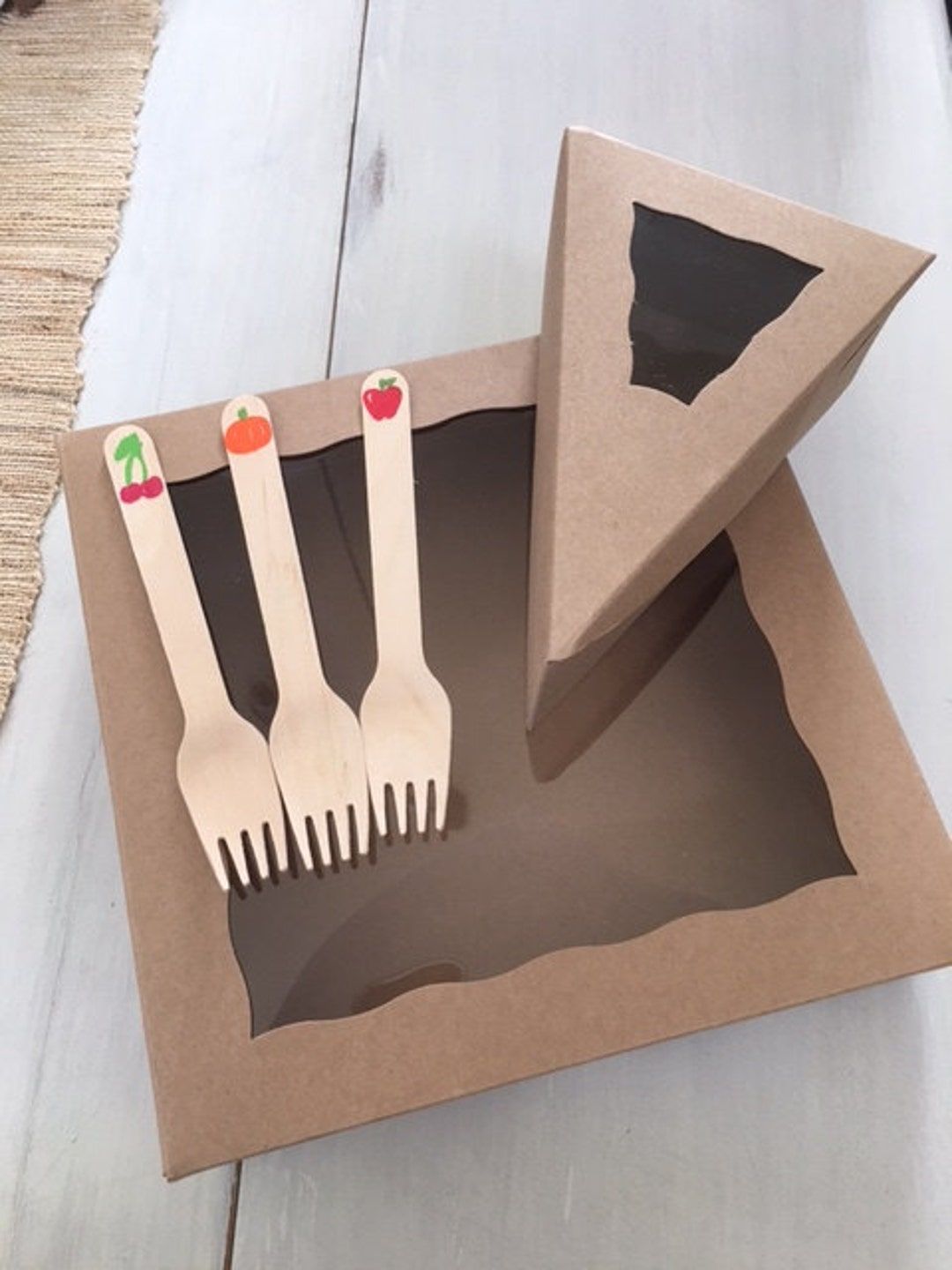 Pie Box ~ Pie Slice Box ~ Wood Fork ~ Take Home Pie ~ Take Home Dessert ...
