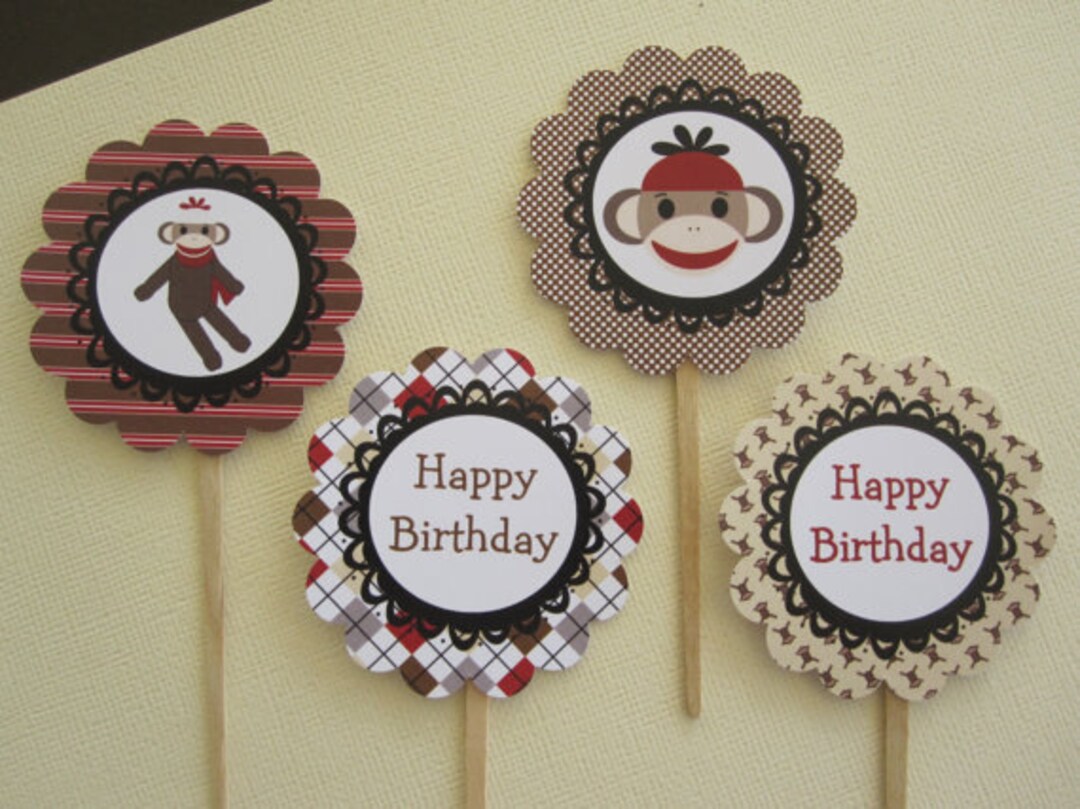 Sock Monkey Cupcake Toppers Appetizer Picks Set of 12 - Etsy