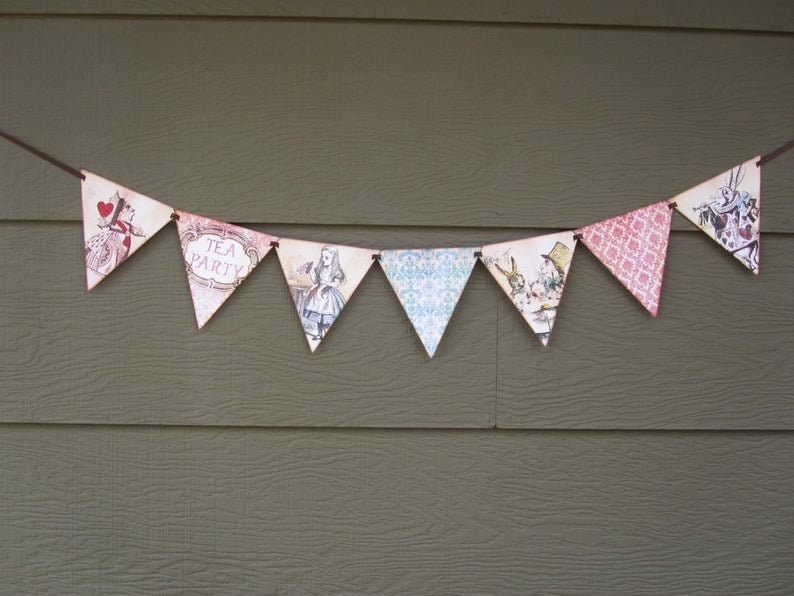 Tea Party Flag Pennant Banner alice in Wonderland - Etsy