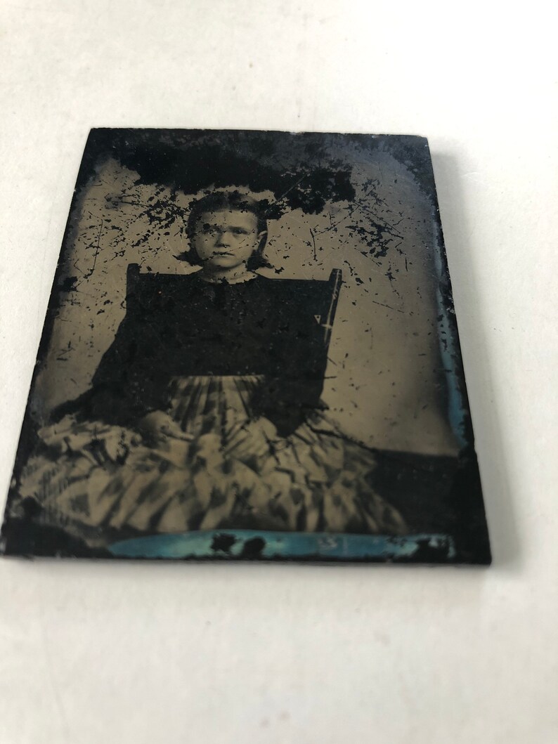 Vintage Tin Type Photo Antique Glass Negative Photo of Girl Antique Tin ...