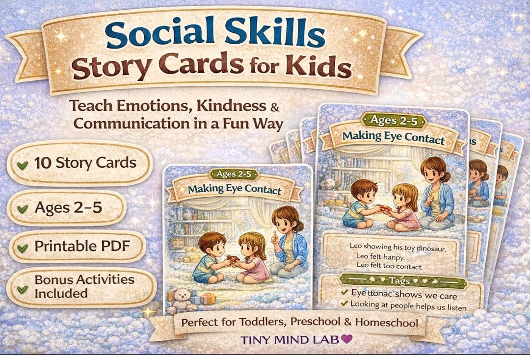 Toddler Social Skills Cards Printable Ages 2-5 | Feelings & Kindness ...