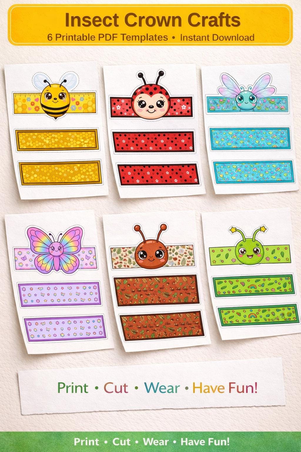 Insect Crown Crafts for Kids | Printable Bug Headbands (PDF Download ...