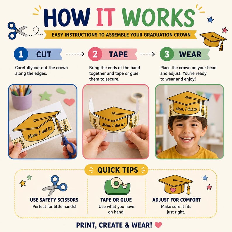 Mom, I Did It! Printable Graduation Hat Craft | Graduation Crown | Last ...