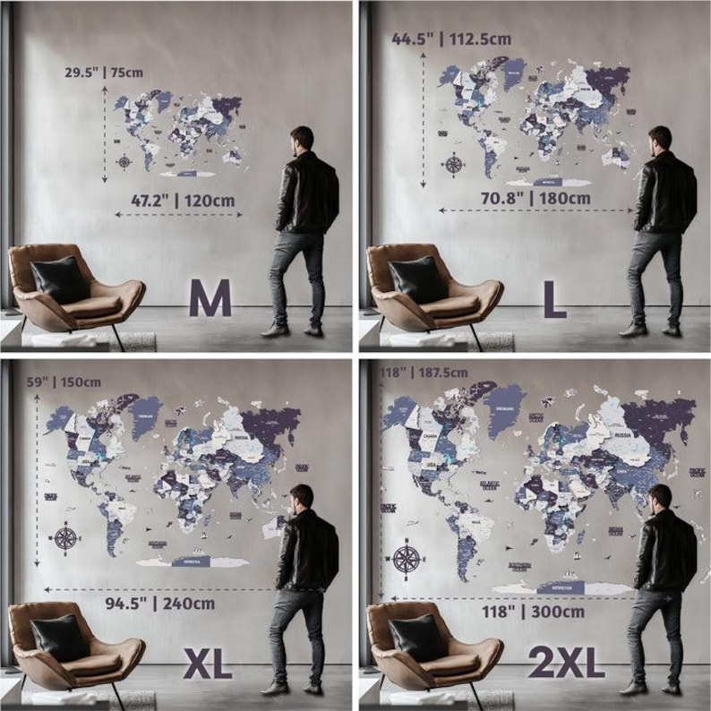 Wooden World Map Wall Art : 3D Layered Large Wall Map With Pins Rustic ...