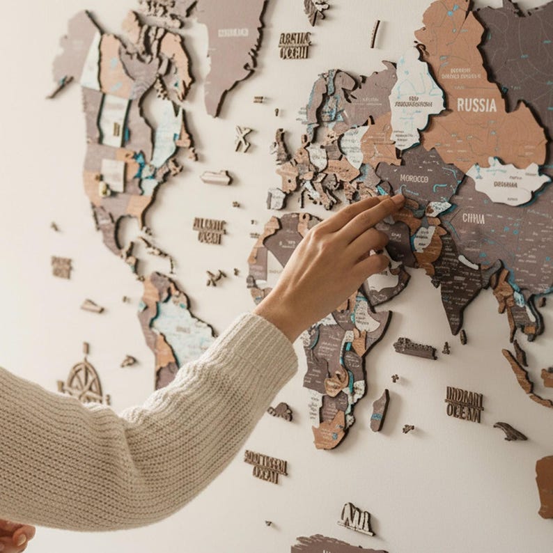 Large 3D Wooden World Map : Wall Decor Travel Map With Pins for Living ...