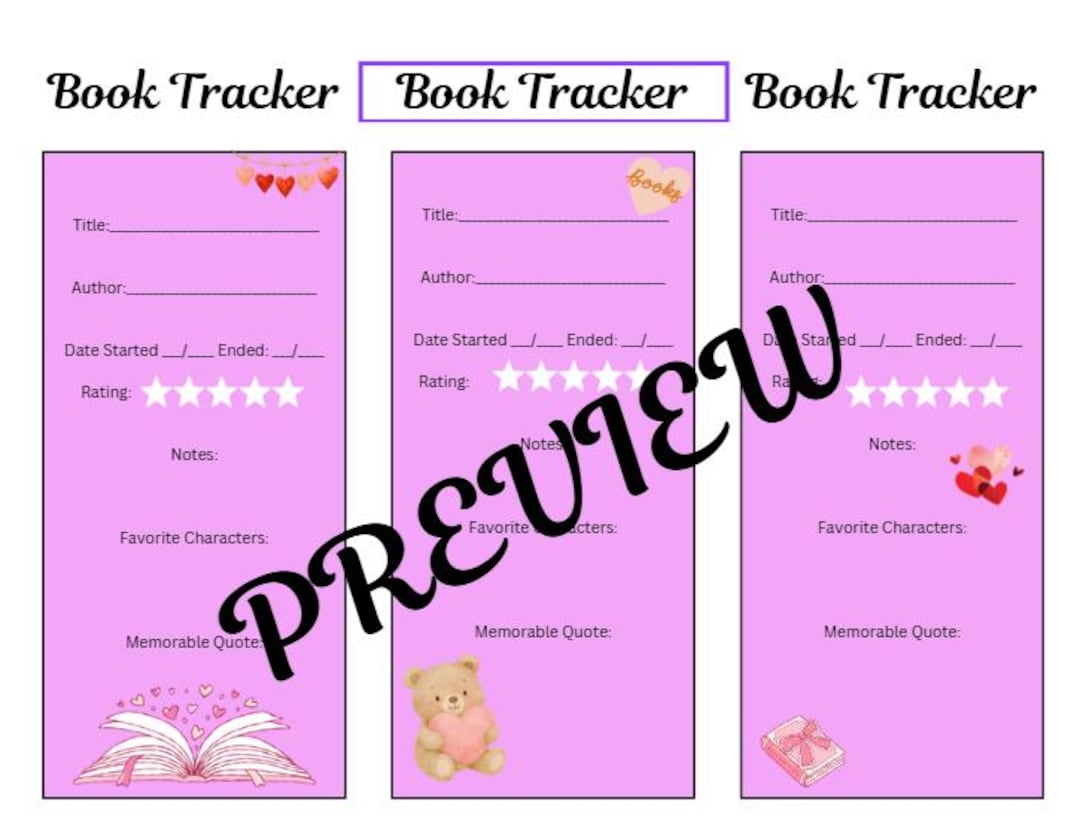 PRINTABLE Bookmark Book Trackers- Romance, Historical Fiction, Sci Fi ...