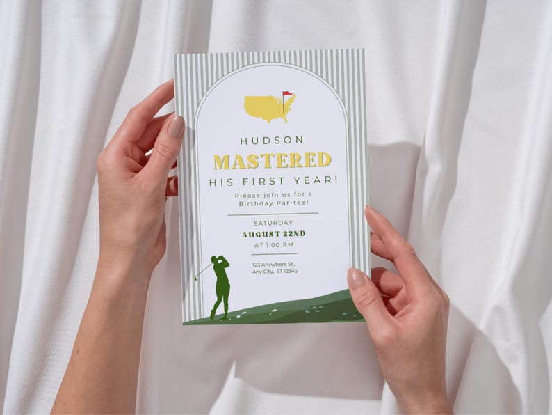 Editable Golf First Birthday Invitation, Mastered His First Year ...