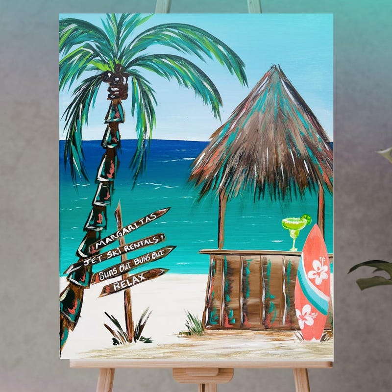 Beach Palm Trees Paintings - Etsy