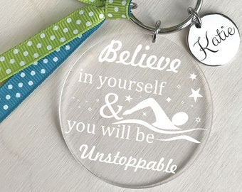 Personalized Swimming Swimmer Swim Key Chain on Blue - Etsy