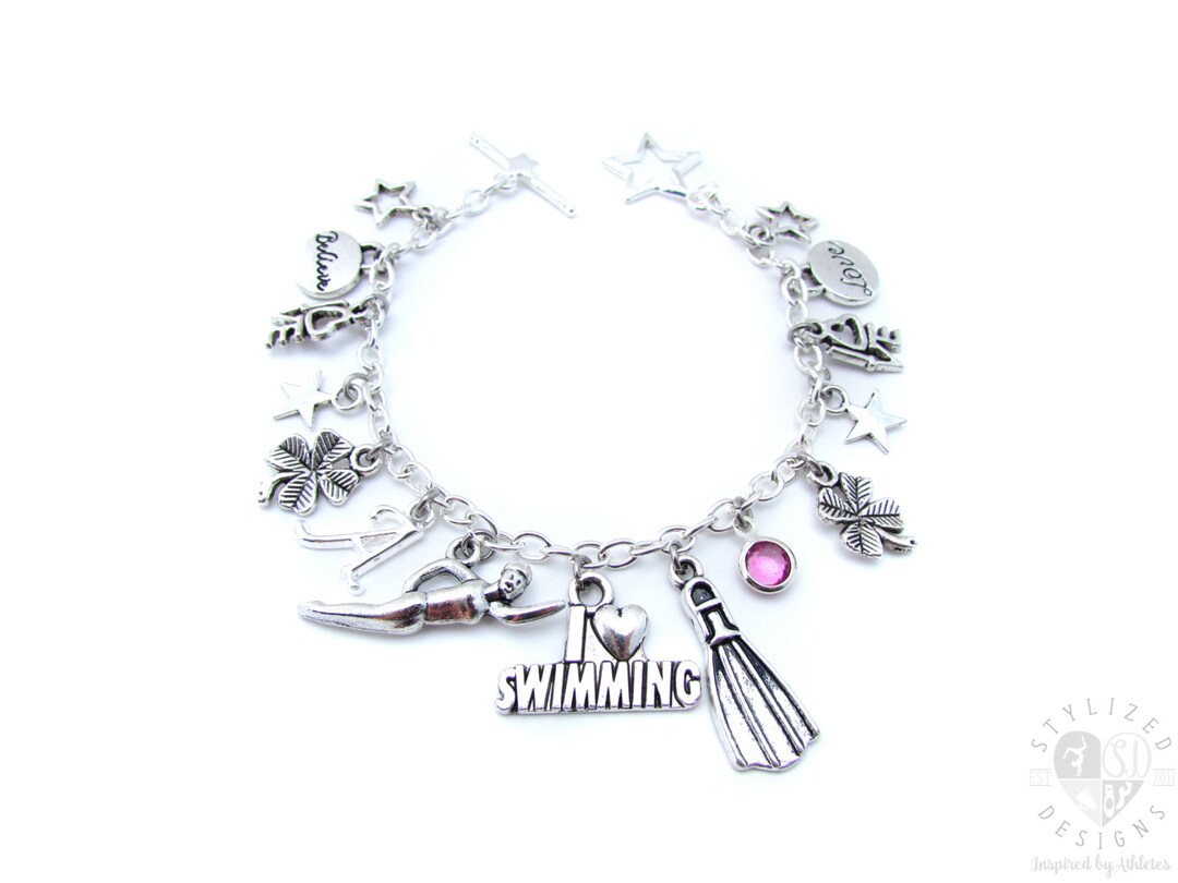 Swimming Charm Bracelet, Swimming Gifts, Swim Gift, Swimming Bracelet ...