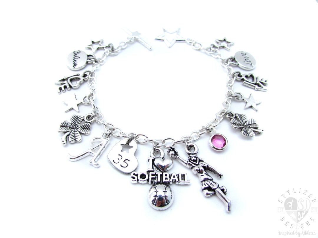 Softball Charm Bracelet, Softball Gifts, Softball Bracelet, Softball ...
