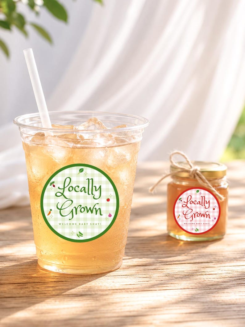 Locally Grown Baby Shower Drink Sticker Label Template, Editable Canva ...