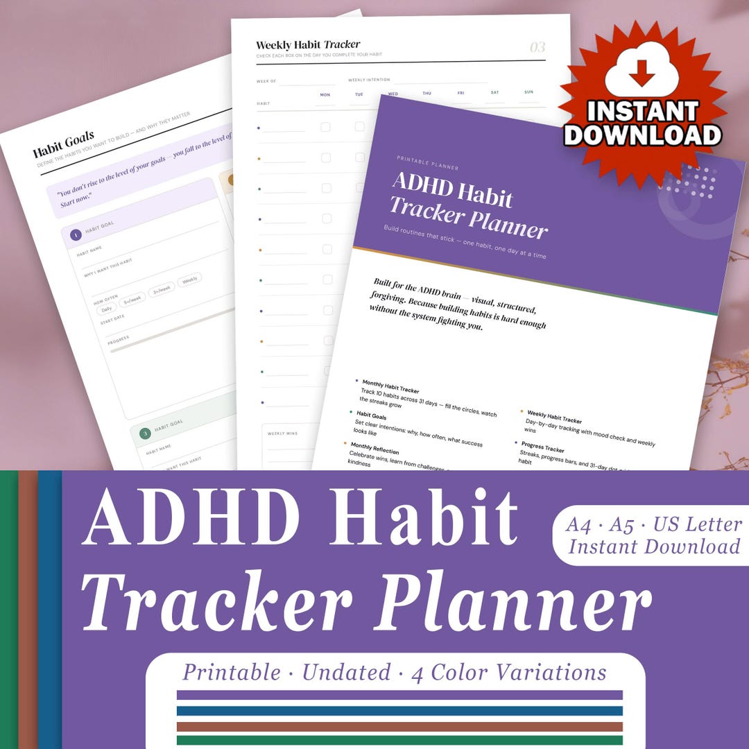 ADHD Habit Tracker Planner | Monthly Weekly Streak Counter (undated PDF ...