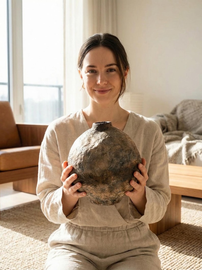 Organic Stone Texture Vase – Paper Pulp Sculpture, Japandi Flower Pot ...