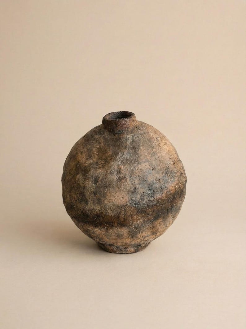 Organic Stone Texture Vase – Paper Pulp Sculpture, Japandi Flower Pot ...