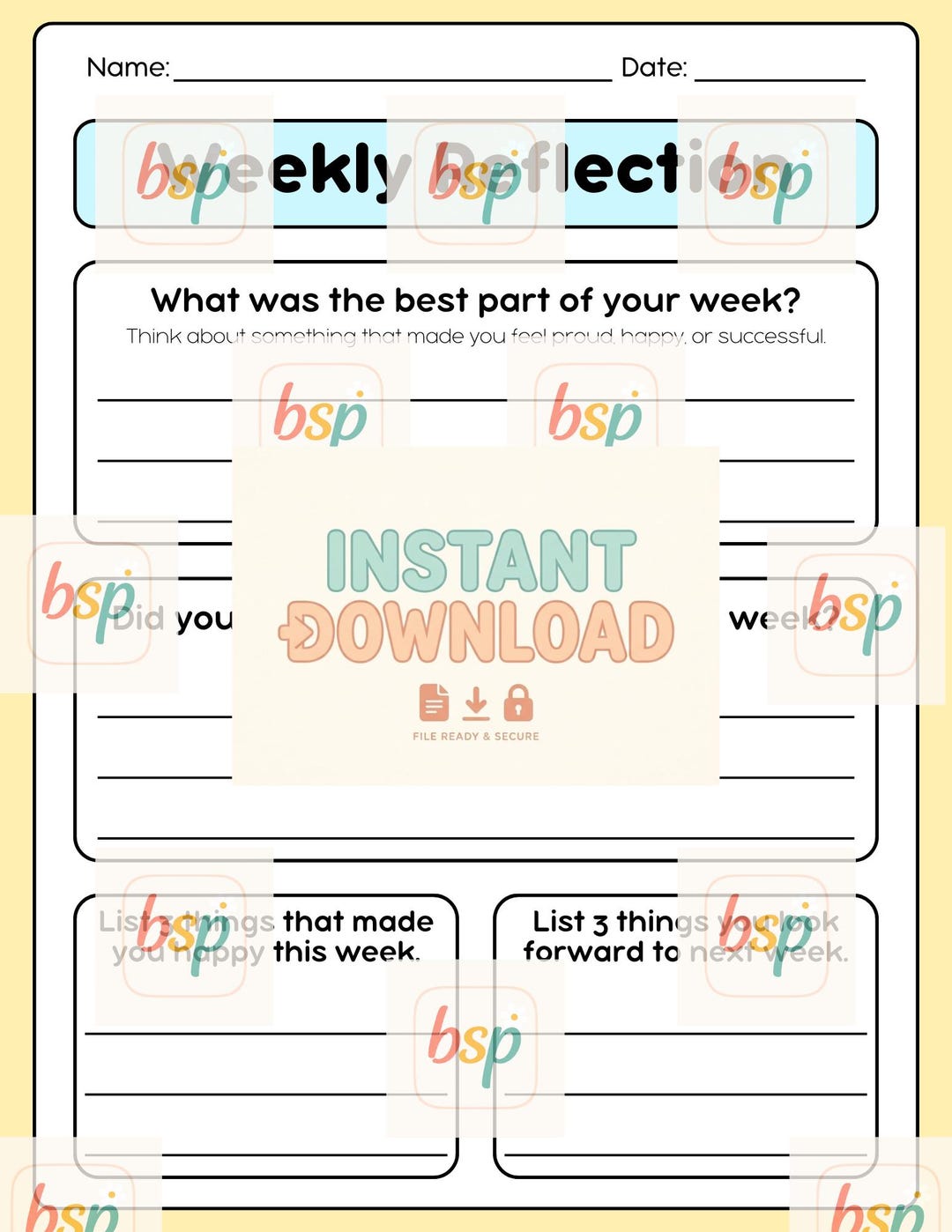 Weekly Reflection Worksheet for Kids | SEL Printable | Feelings Journal ...