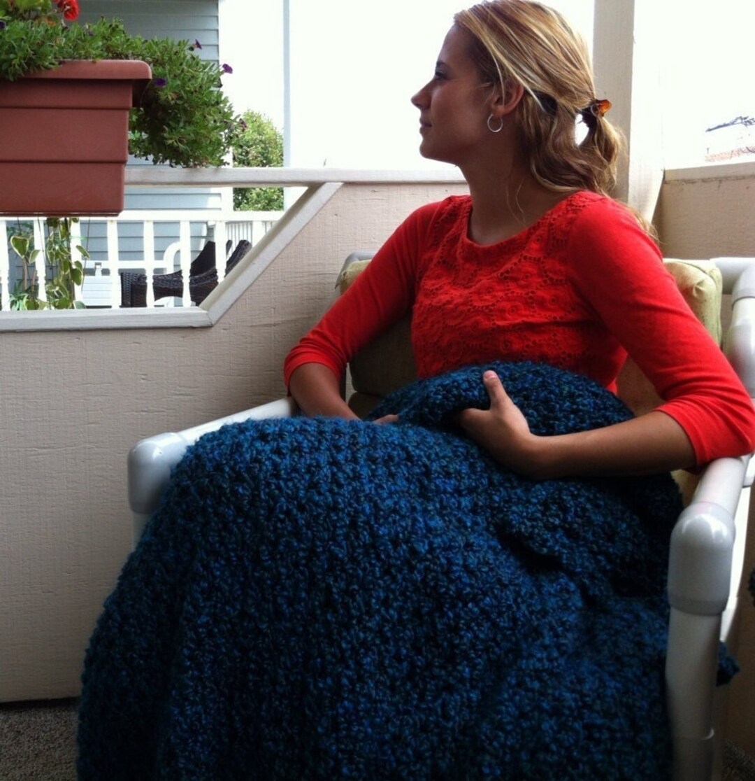 Chunky Blue Afghan, Knit Couch Throw Blanket - Etsy