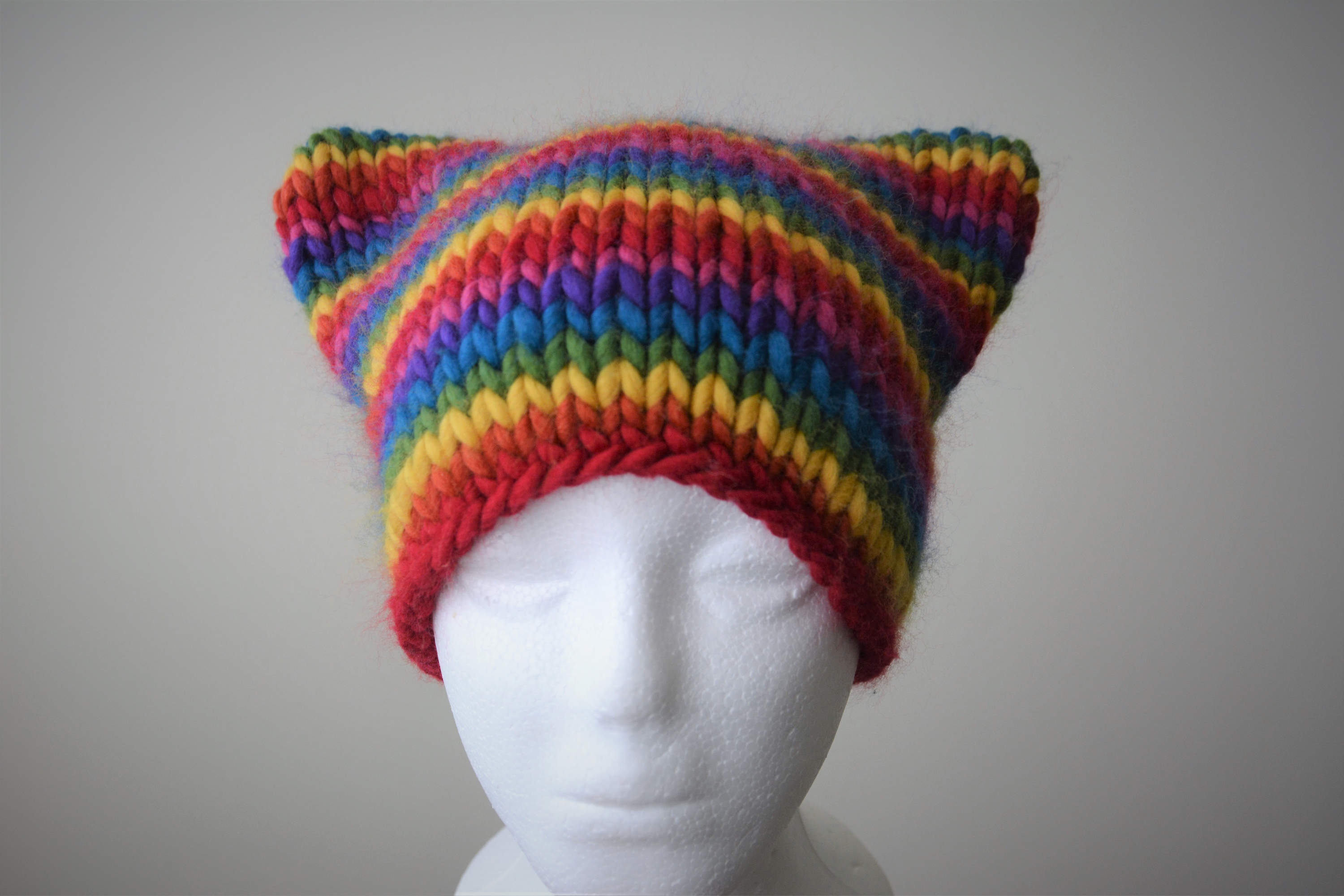 Pride Rainbow Knit Hat With Cat Ears, Superfine Merino Wool - Etsy
