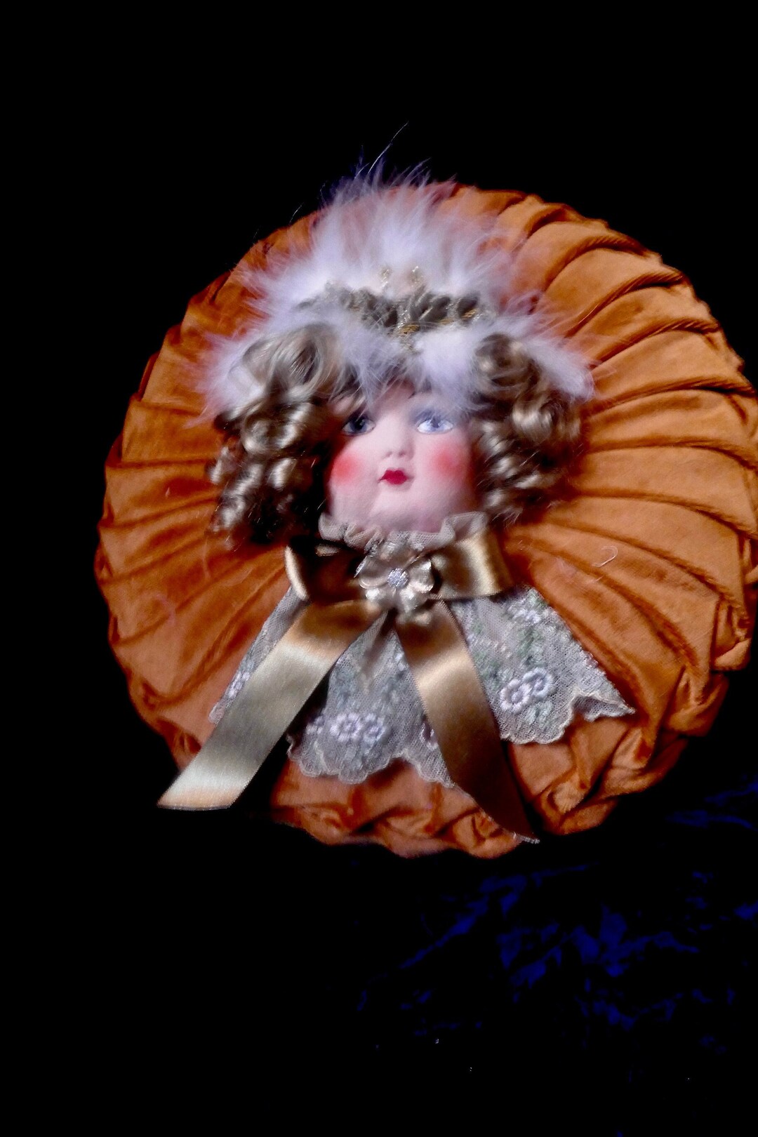 Elaborate Round Velvet Boudoir Throw Pillow With Molded Doll Face - Etsy