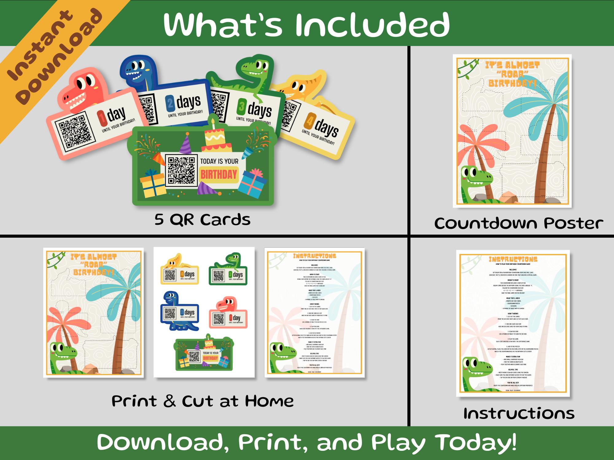 Dinosaur Birthday Countdown Game | Kids Spot-the-difference Activity ...