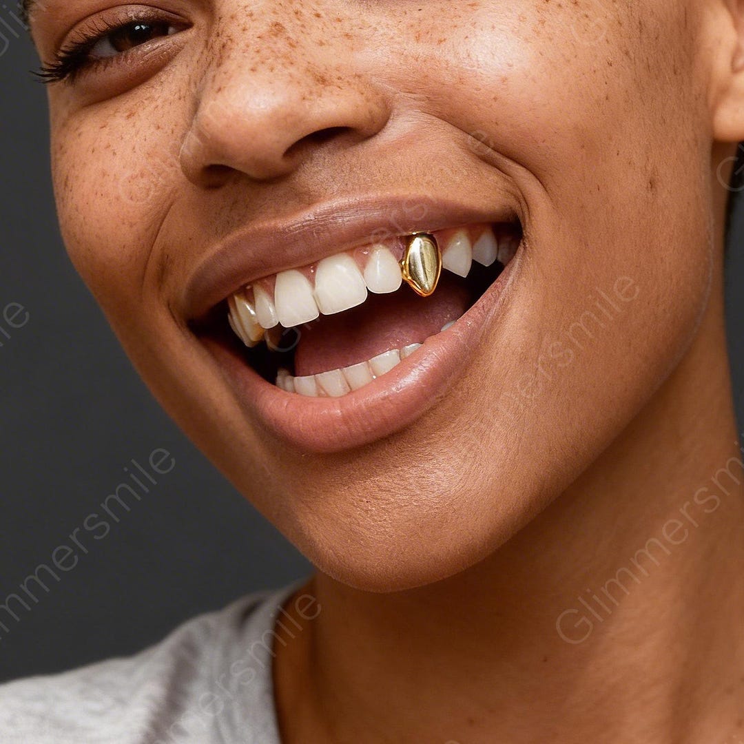 Gold Single Vampire Fang Grillz, 14K Plated Pointed Canine Caps, Hip ...