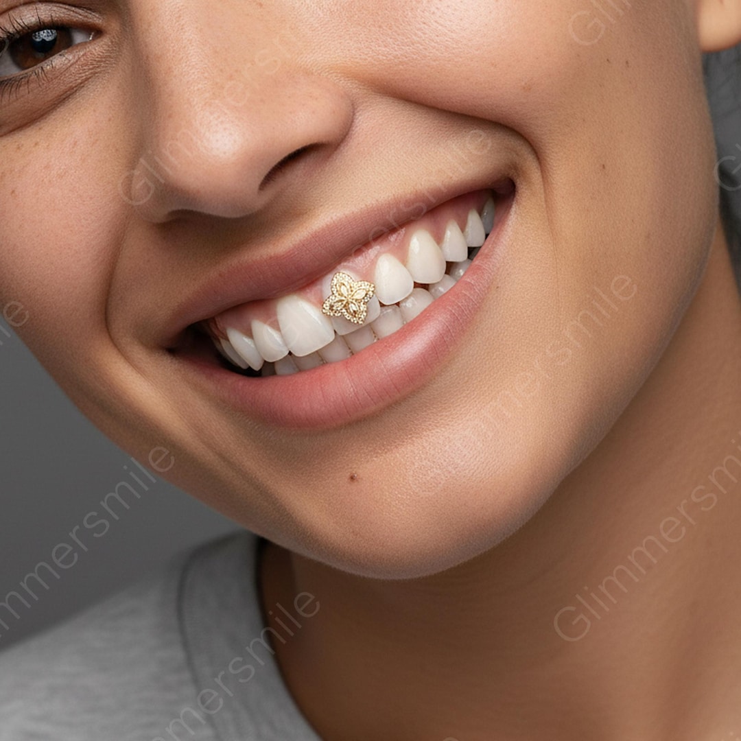 Gold Clover Grillz, Single Tooth Cap | Iced Out CZ Four Leaf Clover ...