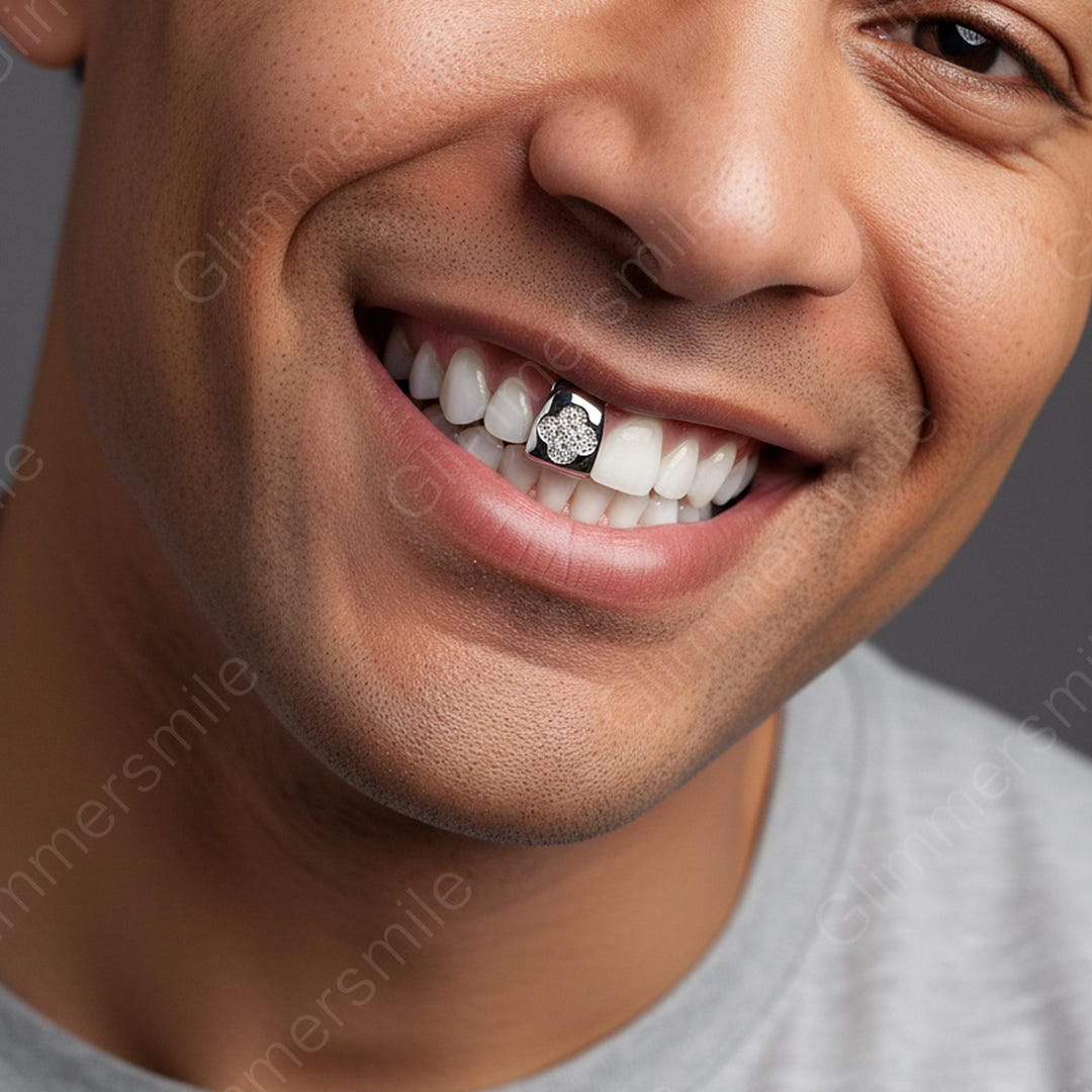 Gold Clover Single Tooth Grillz, Iced Out 5A CZ Four Leaf Clover Tooth ...