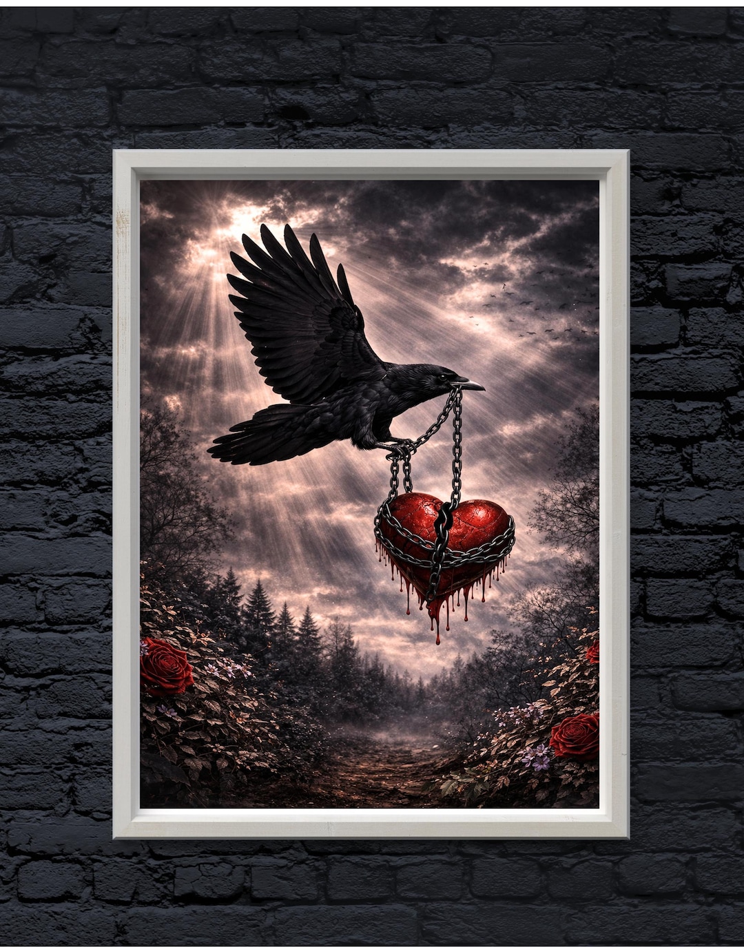 Gothic Crow Carrying Broken Heart Art | Dark Academia Raven Grief ...