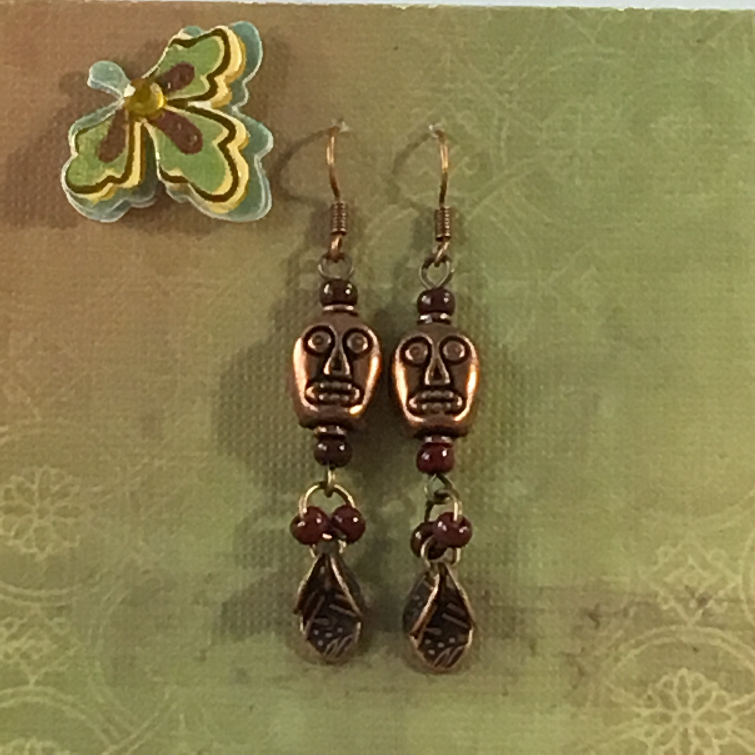 Copper and Dark Red Tribal Mask Dangle Earrings - Etsy