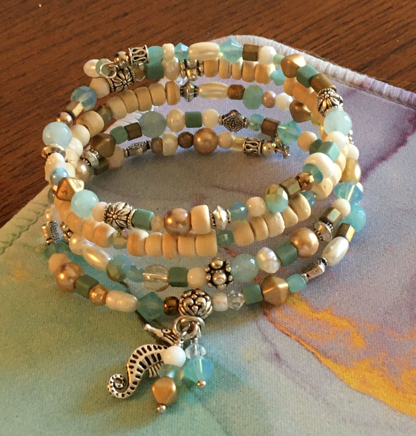 Back to the Beach Oval Memory Wire Bracelet, Summer Bracelet, - Etsy